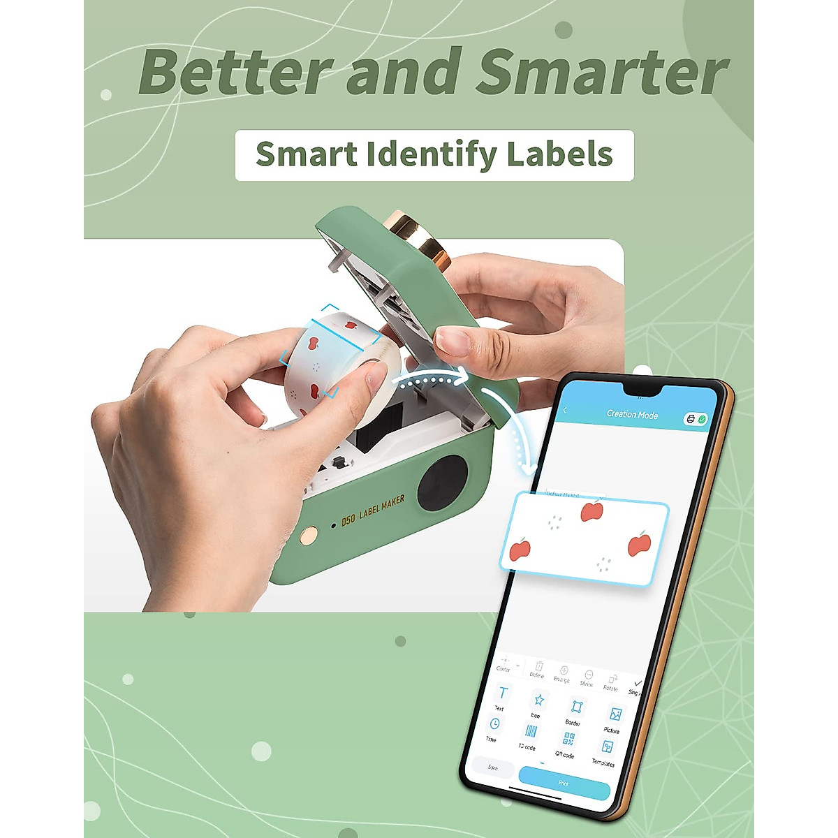 Phomemo D50 Label Maker with 3 Rolls Transparent Adhesive Label 20mm*6mm