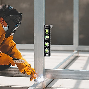 Huepar Torpedo Level, Magnetic Conduit Level with 4 Vials, 6.2 inch Aluminum Alloy Construction Spirit Level with V-Groove and Magnet Track, High Precision Bubble Level, Double Scale, Thumb Screw-TL13