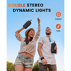 LENRUE Bluetooth Speaker, Wireless Portable Speaker with Crisp Sound, Dynamic Lights, IPX5 Waterproof, TWS Pairing, Type C Charge, Suitable for Indoors, Outdoors, Parties, Gifts