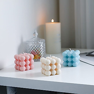 Pack of 2 Bubble Candles - Smokeless Cubed Soy Scented Candles, Aesthetic Home Decor Candles, Home Use and Gifting (White + Pink)