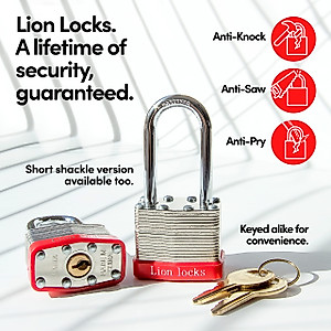 Lion Locks 12 Keyed Alike Padlocks with 2" Long Shackle, 24 Keys - Padlocks for Outdoor Use, Locks with Keys, Hardened Steel Case, Pick Resistant Brass Pin Cylinder for Hasp Latch, Locker, Gate