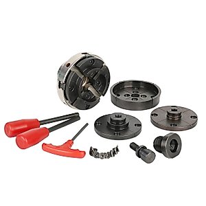 VINWOX SCR4-4NV-SET 4” Wood Lathe Scroll Chuck Set, 4-Jaw Self-Centering Chuck Set, with Nickle electric Coating Chuck Body & 1"x8TPI thread & 3/4"x16TPI Adapter