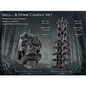 Kobi & Knight Black Skull Candle Set - XL Skull Goth Candle with Snake and Spine in Coffin Gift Box - Gothic Candles for Spooky Halloween Decorations - Creepy Candles for Goth Decor - Skeleton Candle