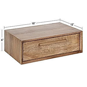 Kate and Laurel McCutcheon Floating Wood Storage Shelf, 18 x 12 x 6, Natural Wood, Decorative Transitional Floating Bedroom Nightstand with a Concealed Cubby Compartment