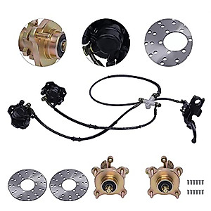 Go Kart Front Steering Conversion Kit Rear Axle Assembly Kit, ATV UTV Quad Gear Rack Joint Tie Rod & Wheel Assembly Knuckle Spindle Wheel Hub Kit (125-250CC ATV Front Steering)