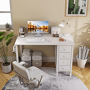 Lufeiya Small White Desk with Fabric Drawers, 40 Inch Kids Girls Teen Cute Study Desk for Bedroom Work, Computer Writing Table Desks with Drawer for Small Spaces Home Office