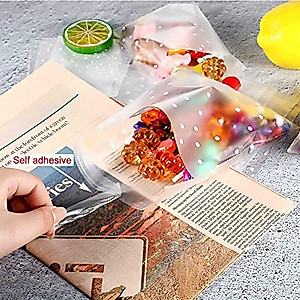300PCS Clear Cellophane Bags Self-Adhesive Sealing Treat Bags 10x10cm Plastic Cookie Bags Party Favor Candy Bags White Polka Dot Treat Bags Soap Chocolates Cello Bags for Christmas Birthday Valentine…