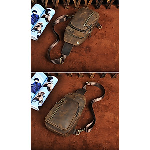 Le'aokuu Men Outdoor Casual Travel Hiking Tea Crossbody Chest Sling Bag Rig One Shoulder Strap Bag Backpack Men Leather