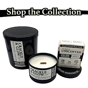 Unscented Crackling Wood Wick Candle | 45 Hour Burn | Handpoured Premium Coconut Soy Blend | Holzer Handcrafted USA | Luxury (Crackle & Glow, 1 Candle - 6oz)