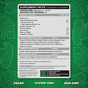 EHP Labs OxyGreens Super Greens Powder - Spirulina, Chlorella Superfood, Green Juice Powder & Greens Supplements with Prebiotic Fibre, Antioxidants & Immunity Support, 30 Serves (Strawberry Margarita)
