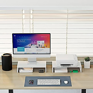 Zimilar 2 Pack Monitor Stand Riser, Wood Monitor Riser for 2 Monitors+Zimilar 20 inch Large Monitor Stand Riser with Phone Stand, Crystal Acrylic Monitor Stand with Keyboard Storage