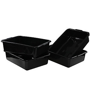 Hespama 8 L Plastic Bus Box Tubs, 4-Pack, Small Restaurant Bus Tub, Black