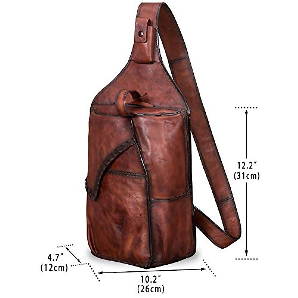 Genuine Leather Sling Bag for Men Vintage Handmade Crossbody Chest Bag Casual Daypack Hiking Backpack Motorcycle Pack (Coffee)