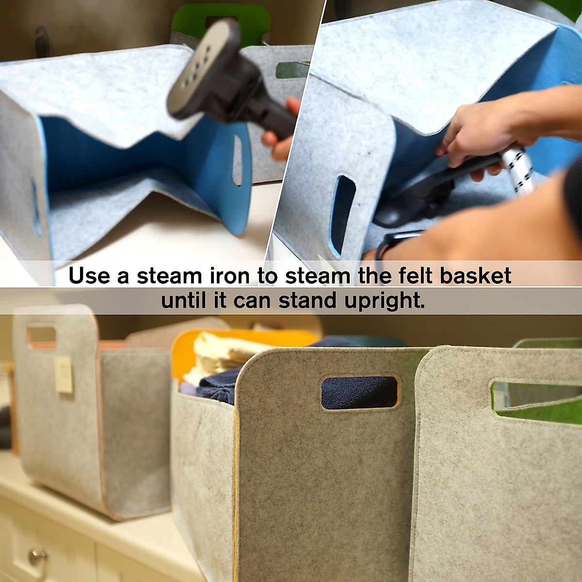 Acrola 15" x 10" Storage Basket Felt Storage Bin Collapsible & Convenient Box Organizer with Carry Handles for Office Bedroom Closet Babies Nursery, Toys, DVD, Books, Laundry Organizing (Light Gray)