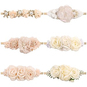 CN Baby Girls Floral Headbands Nylon Flowers Crown Hair Bow Elastic Bands For Newborn Infant Toddlers Kids Pack (white C)