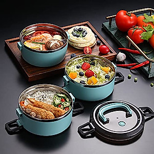 YBOBK HOME 3-Tier Cylinder Bento Lunch Box, Keep Food Warm Thermal Stackable Lunch Container For Adults To Work, Portable Insulated Stainless Steel Food Container With Bag (Blue 71oz)