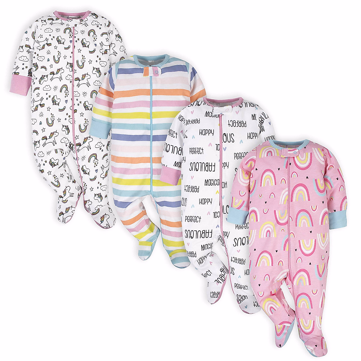 Onesies Brand Baby Girls' 4-Pack Sleep 'N Play Footies Multi Pack, Pink Unicorns, 0-3 Months