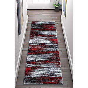 Champion Rugs Modern Rugs for Living Room Abstract Soft Plush Red Grey Black Area Rug (2’ X 7’ Runner)