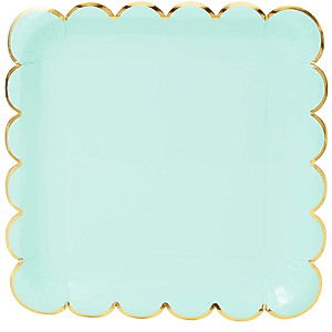 Sparkle and Bash Mint Green Square Paper Plates, Gold Foil Scalloped Edge (9 In, 48 Pack)