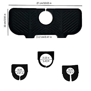 Rictine Silicone Faucet Mat for Kitchen & Bathroom Sink, 3 Pore Size Silicone Faucet Mat, Dish Soap Sponge Holder for Kitchen Sink Accessories, Drying Mat for Kitchen Counter Sink Splash Guard (Black)