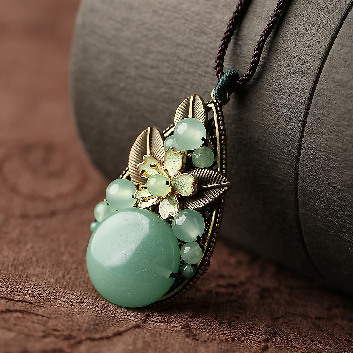 Xgimas Natural Jade Stone Necklace, Adjustable Rope Chain Length Lucky Protection Friendship Charm Pendant Necklace for Women Friends Gifts