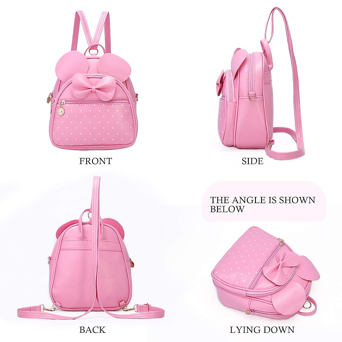 KL928 Girls Bowknot Polka Dot Cute Mini Backpack Small Daypacks Convertible Shoulder Bag Purse for Women