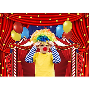 Cenven Red Circus Carnival Backdrop Curtain Stars Birthday Party Photography Background Newborn Baby Shower Birthday Cake Table Decorations 7x5FT, 7x5FT(width 210cm x Height 150cm)