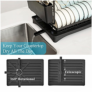 Juya Dish Drying Rack, 2 Tier Dish Racks for Kitchen Counter, Dish Drying Racks with Drainboard, Stainless Steel Kitchen Dish Rack for Tableware, Multifunctional and Easy Installation, Black