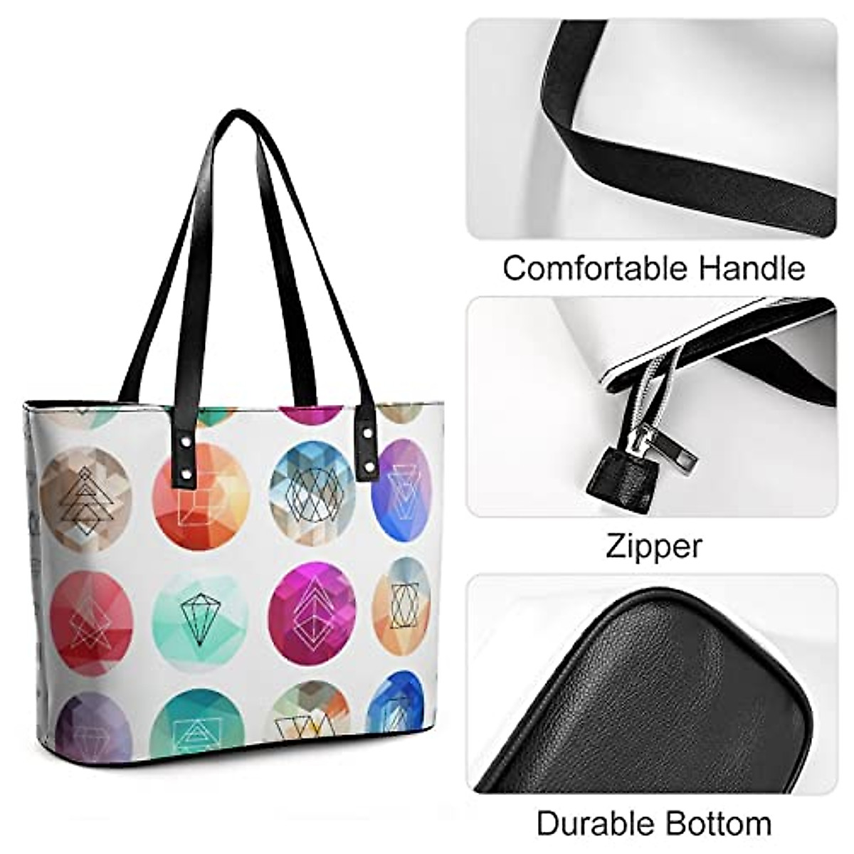 Womens Handbag Geometric Patterns Icons Leather Tote Bag Top Handle Satchel Bags For Lady