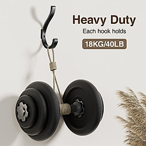 jockcaras Large Wall Hooks for Hanging Coat/Backpack - 5.4'' Huge 40LBS Heavy Duty Hanger Wall Mount Screw in, for Towel, Closet, Robe, Bag, Outdoor, Black 4 Pack