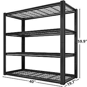 REIBII 40" W Garage Shelving Load 2200LBS Wide Storage Shelves Heavy Duty 4-tire Garage Storage Shelving Adjustable Metal Shelving Industrial Shelving Unit Utility Shelf Commercial Rack Basement