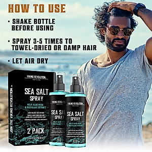 Viking Revolution Sea Salt Spray for Hair Men - Hair Texturizing Spray with Kelp, Aloe Vera & Red Algae Extract - Surf Spray to Add Volume and Texture- Sea Salt Spray for Men Beach Hair Spray (2 pack)