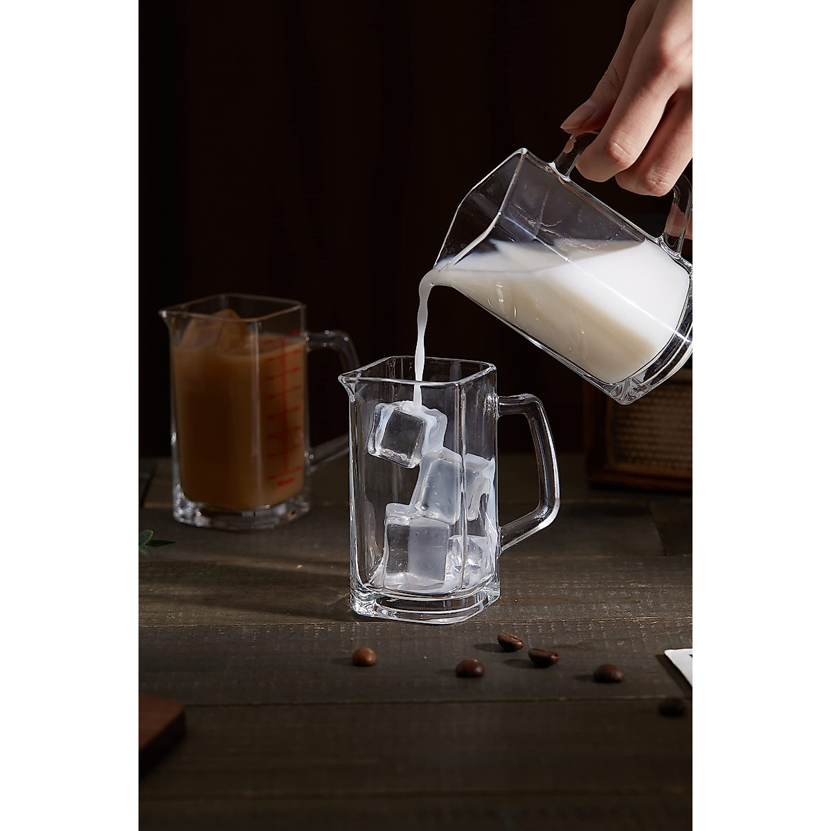 BCnmviku Square Measuring Cup Shot Glasses With Glass handle 4 Ounce/120ML V-Shaped Spout Espresso Glass Cup Liquid Heavy High Wine Separator Glasses (Black Line)