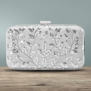 Aheli Indian Clutch Purses for Women Wedding Handmade Evening Handbags Party Bridal Clutch, Silver