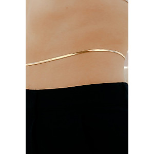LUXSTRA Waterproof 18K Gold Waist-Chain | Three Sizes S, M, L Flat Snake Herringbone Belly Chain | Sexy Bikini Layering Body Chain For Women