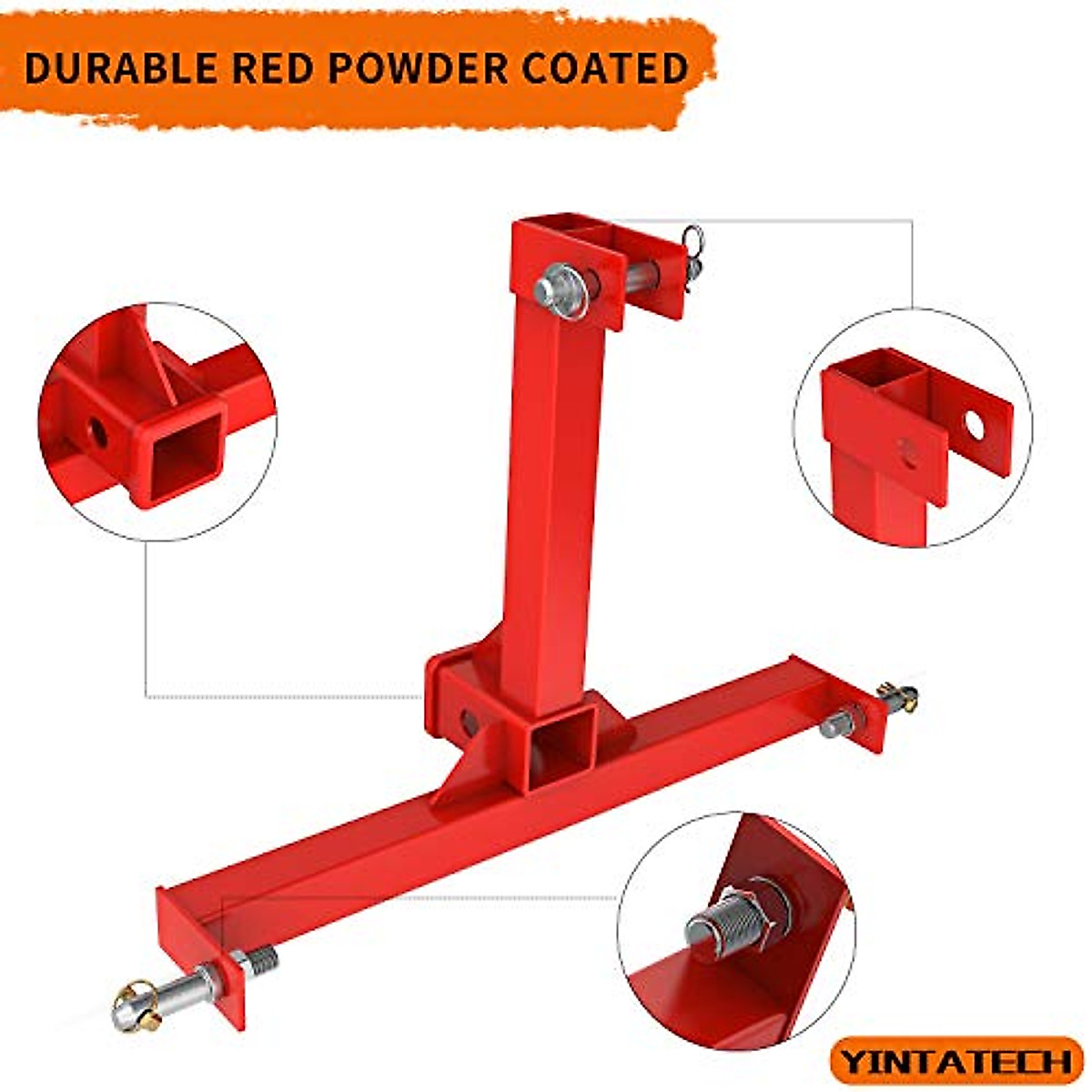 YINTATECH 3 Point Trailer Hitch with 2" Receiver for Category 1 Tractor Gooseneck Drawbar Adapter Red Towing Hitch