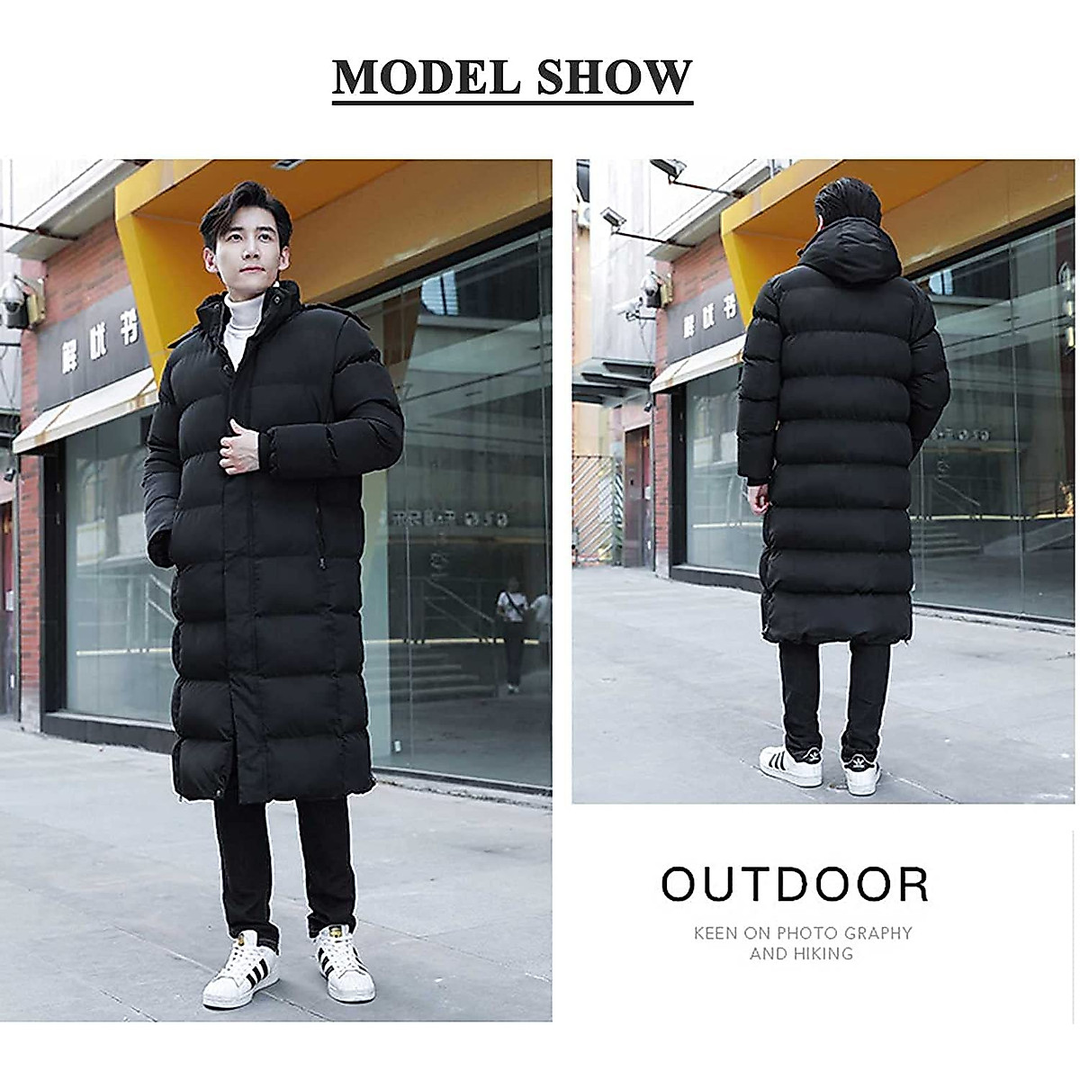 HMLOPX Men Women Down Long Quilted Coat, Puffer Jacket Windproof Quilted Down Parkas with Hood (Color : black, Size : S-Small)