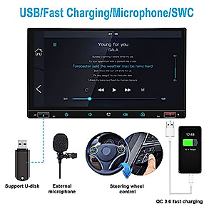YUANTING Newst Double Din Car Stereo with Voice Control Carplay and Android Auto,7 Inch Capacitive HD Touchscreen,Bluetooth，Mirror Link, Subwoofer，Waterproof Backup Camera/SWC/AM/FM/2USB