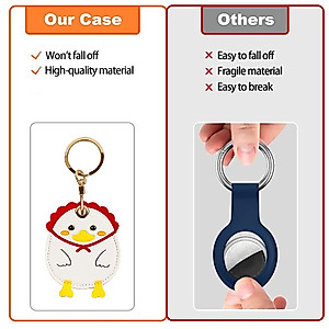 Leather Keychain Case Holder Compatible with Apple AirTag, GPS Airtag Keychain Finder Tracker with Key Ring, Anti-Scratch Protective Air Tag Cover for Keys, Wallet(Red White Chicken)