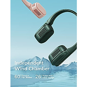 JISULIFE Personal Neck Fan, Bladeless Neck Fan Rechargeable with 4000mAh Battery Operated Neck Fan, 180° Adjustable Wrap-Around Blowing Neck Friendly for Indoor Outdoor-Dark Green