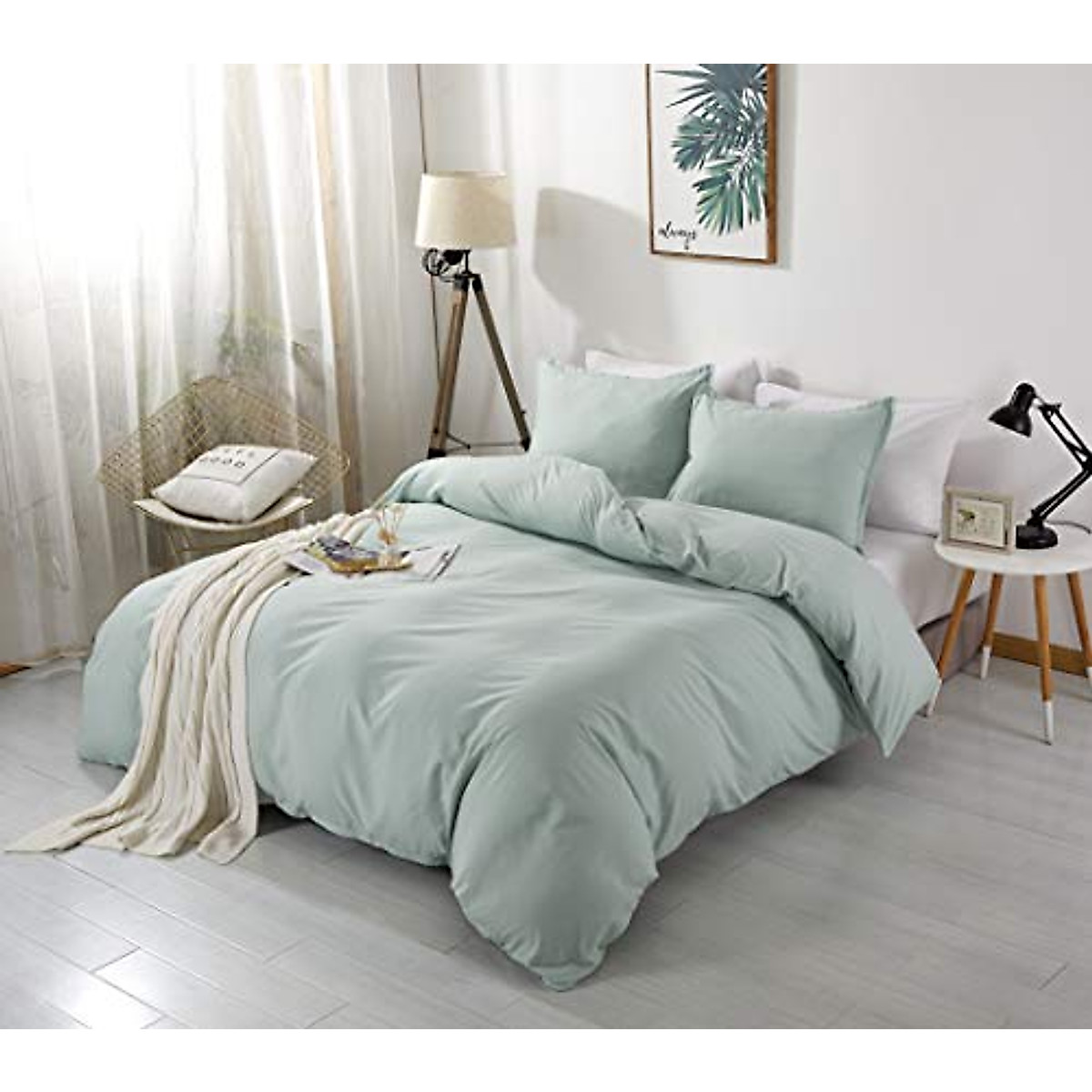 ALAZURIA Duvet Cover Twin Size, Soft Microfiber Twin Duvet Cover Set (2 Piece) Breathable, Zipper Closure, 4 Corner Ties (1 Comforter Cover + 1 Pillow Sham) Green Tea Matcha, Twin