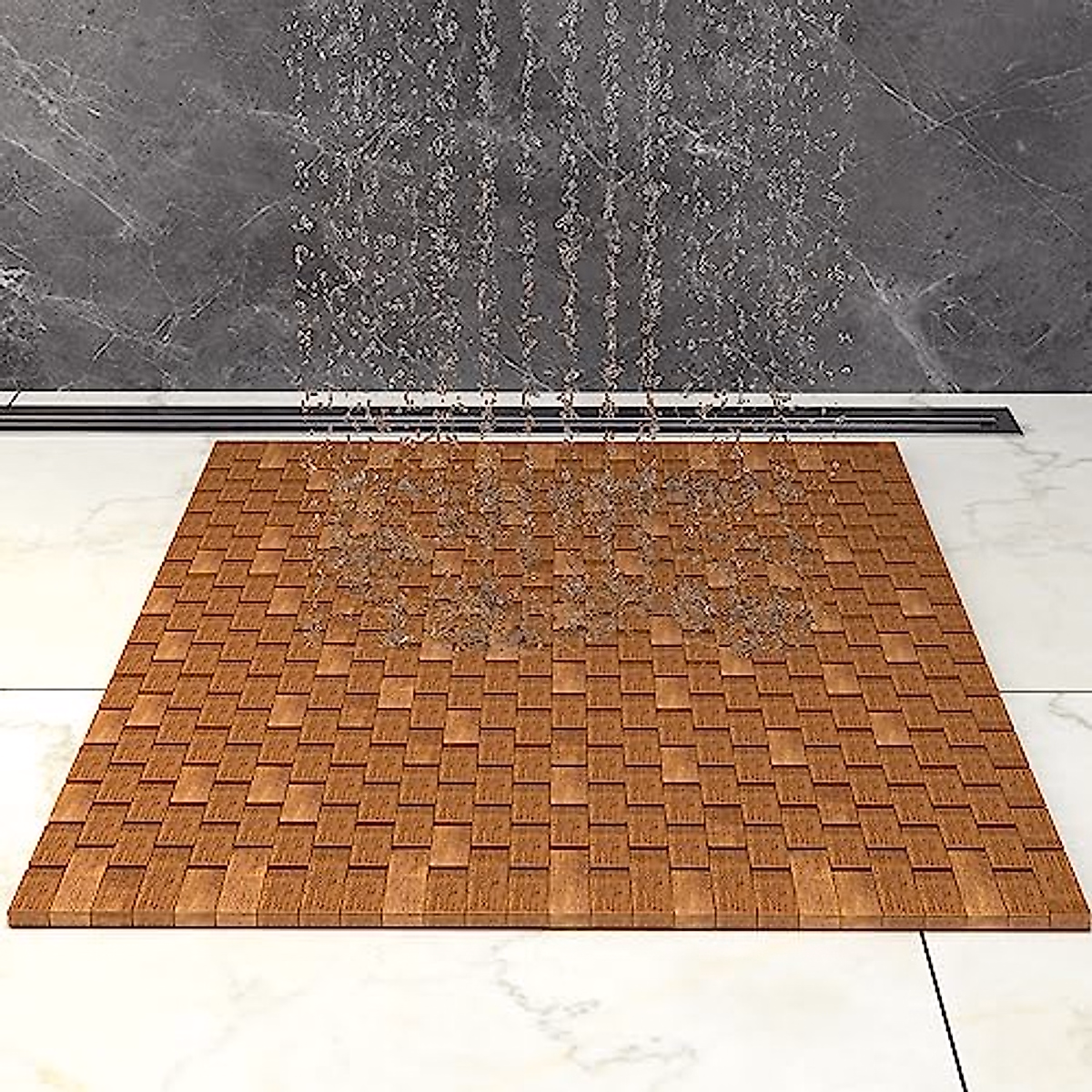 Facilehome Teak Wood Bath Shower Mat for SPA Sauna with Mutiple Silica Gel Feet 27.5X19.7X0.31-Inch