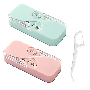 Portable Dental Floss Picks Refillable Dispenser,Travel Reusable Glide Floss Pink Case Toothpick Flosser Sticks Holder for Teeth Cleaning,Purse,Bathroom,Adults,Braces,Kids,Personal Care Products,Car