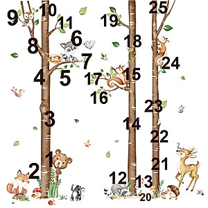 decalmile Large Birch Tree Forest Animals Wall Stickers Bear Rabbit Fox Deer Wall Decals Baby Nursery Toddler Bedroom Living Room Wall Decor(H: 63inches/ 160cm)