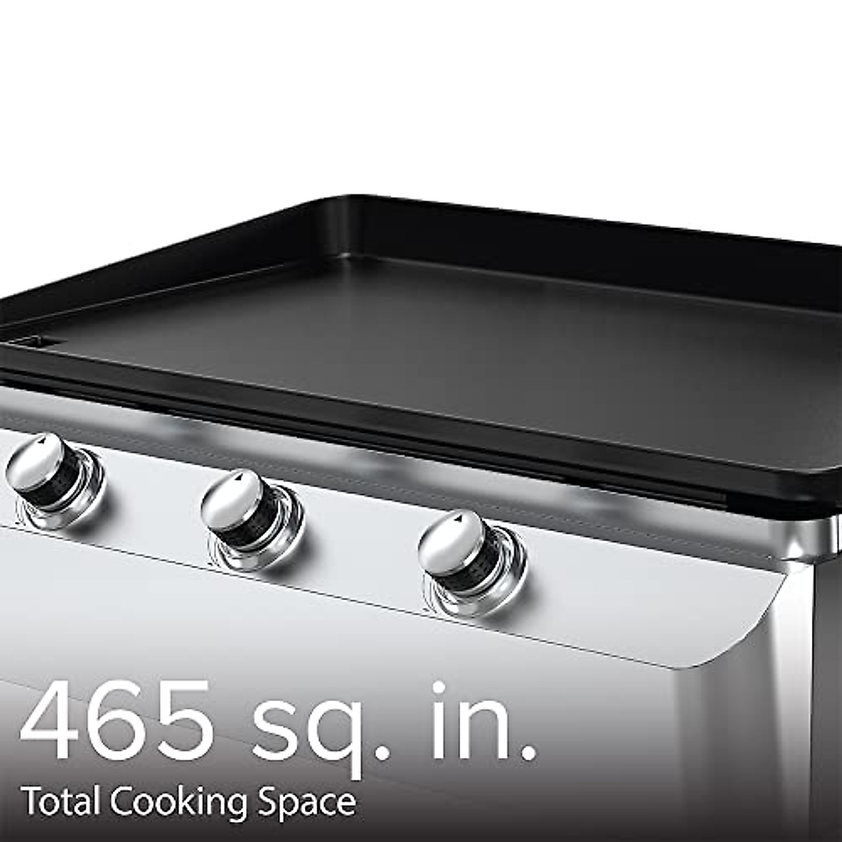 Nexgrill Premium Outdoor Cooking griddle grill, 3 Burner Griddle, 29.52"x15.75" 465sq. in. Cast Iron Griddle, Flat Top for Camping, Outdoor, Patio, Stainless Steel Griddle with knobs, Silver and Black