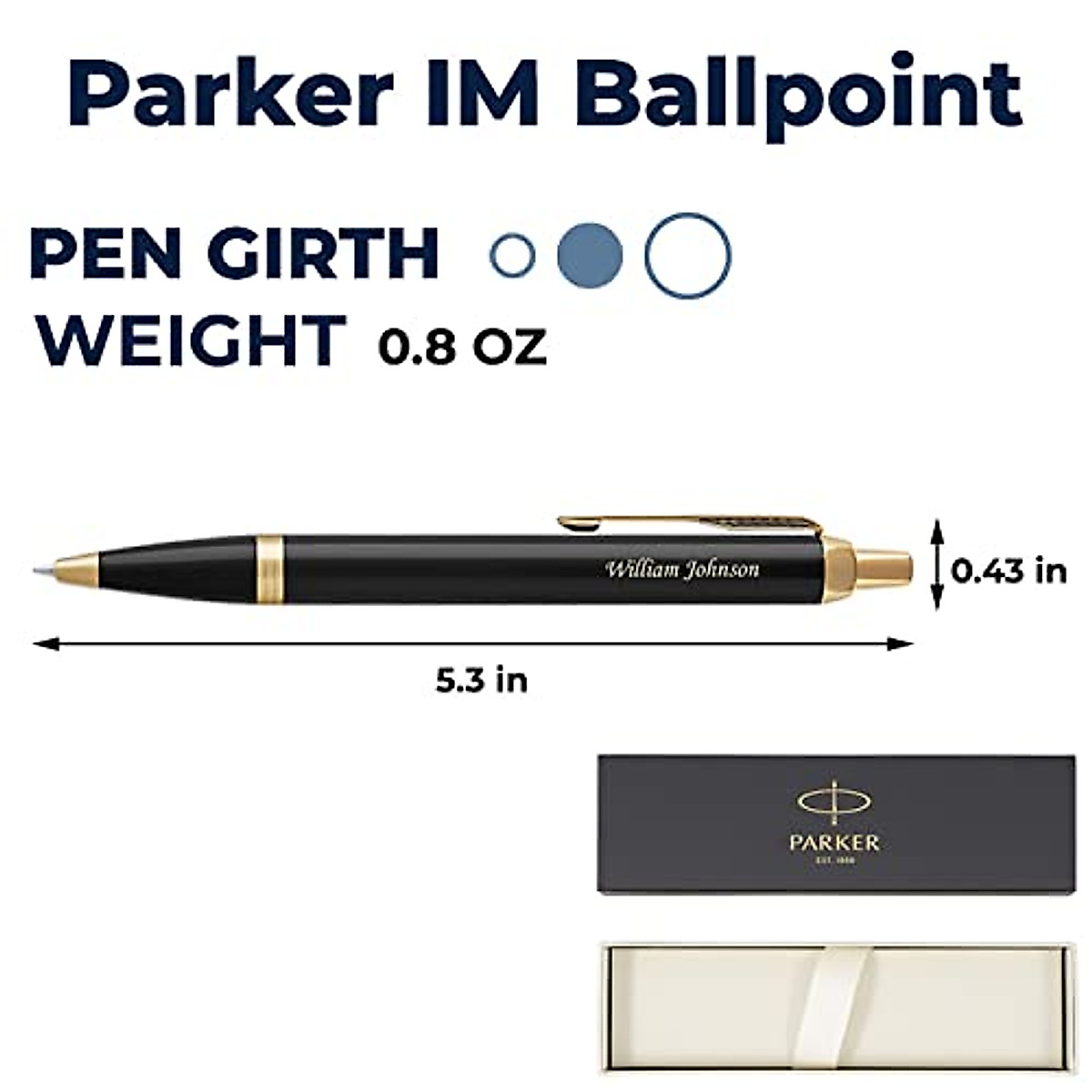 Dayspring Pens Parker Pen | Engraved/Personalized Parker IM Black Lacquer and Gold Trim Ballpoint Gift Pen. Custom Engraving Shipped in One Business Day.