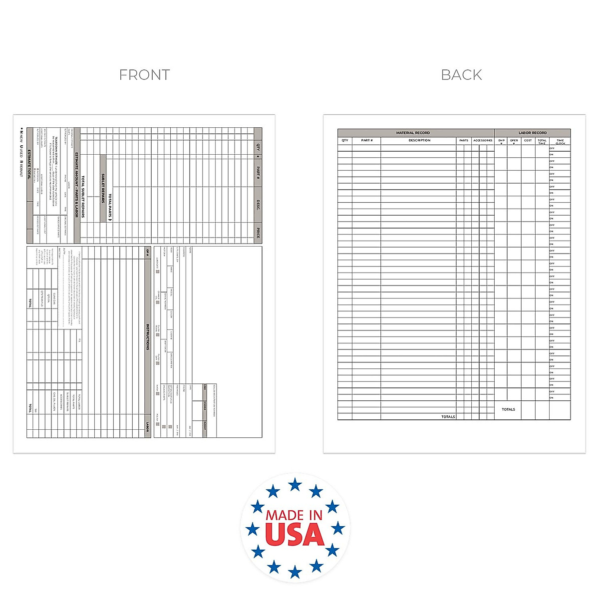 Auto Repair Check 3-Part Carbonless Invoice Form Pad / 50 Carbon Copy Sets / 8.5" x 11" Automotive Vehicle Mechanic Purchase Sales Receipt Book Forms