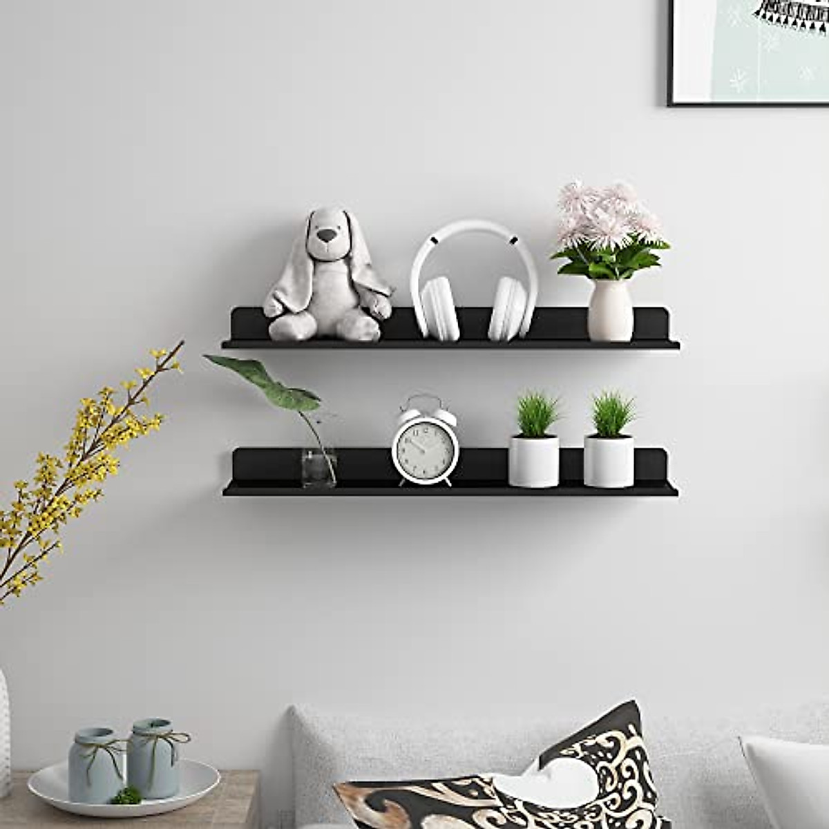 16" Metal Floating Shelves Wall Mounted Shelf, Floating Shelves Metal Ledge Shelves Hanging Wall Decor Shelf for Living Room, Bedroom, Bathroom, Kitchen,4 Pack