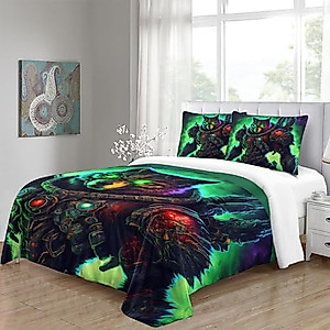 Cosmic Space Wolves 3D Printed Quilt Cover Duvet Cover Comforter Covers Bedding Set for Childrens and Adults 3 Pieces with Pillowcases Microfiber with Zipper Closure Twin（173x218cm）
