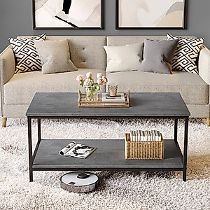 SAYGOER Coffee Table with Storage 2-Tier Industrial Center Table for Living Room, Rectangle Wood Table for Small Spaces Apartment Home Office, Concrete Gray